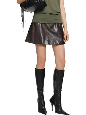 Balenciaga Flared Leather Mini Skirt - Brown