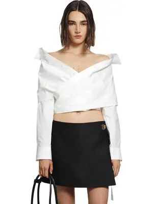 Balenciaga Off-shoulder Wrap Shirt In Cotton Poplin - White