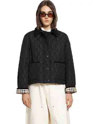 Burberry Cropped Quilted Jacket With Corduroy Trim - Black