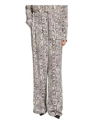 Balenciaga Python Print Silk Wide Leg Trousers - Beige