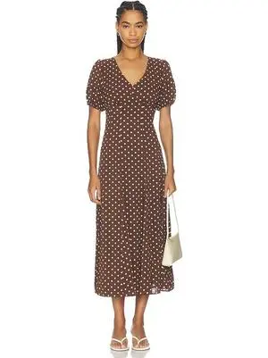ELODIE THE LABEL Brown Polka Dot Puff Sleeve Dress - Brown Dot