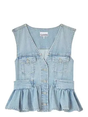 GANNI GANNI Denim Peplum Top Multicolor