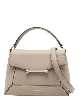 Strathberry STRATHBERRY Taupe Grey Calf Leather Top Handle Bag Gray