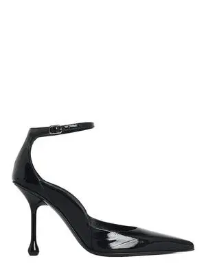 JIMMY CHOO Quinci 95 Leather Pumps With Embossed Print And Buckle Strap - Black