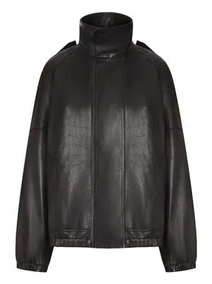 Saint Laurent Oversized High Collar Leather Jacket - Black