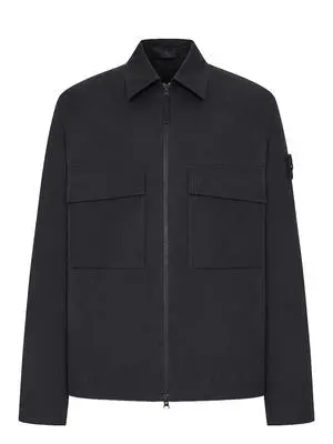 Stone Island Cotton Overshirt With Badge On The Sleeve - Black
