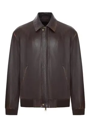 Prada Nappa Leather Bomber Jacket - Brown