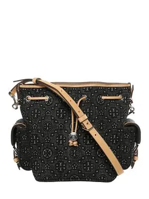 Tory Burch Drawstring Pattern Bucket Bag - Black