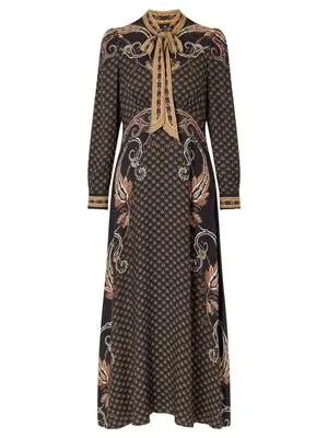 Etro Long Sable Dress With Printed Silk Scarf - Black