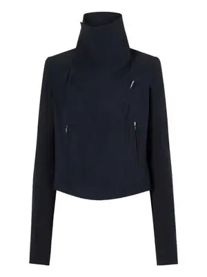 Rick Owens High Neck Diagonal Zip Cropped Jacket - Black