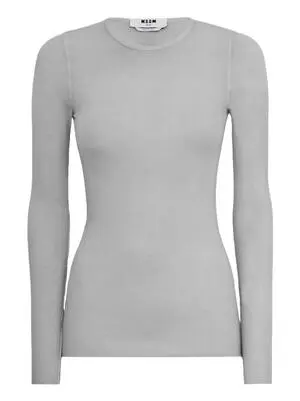 MSGM MSGM Ribbed Stretch Long Sleeve T-Shirt Gray