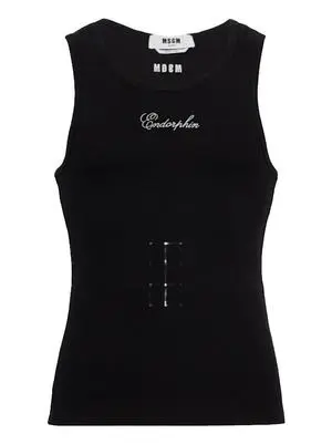 MSGM Logo Cotton Blend Tank Top - Black