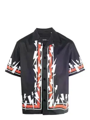Neil Barrett Thunderbolt-print Cotton Bowling Shirt - Black