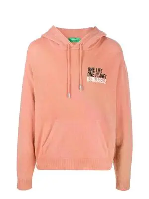Dsquared2 Cashmere Hoodie With Embroidered Logo - Orange