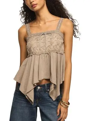 Lucky Brand Eyelet Yoke Handkerchief Hem Tank - Sphinx