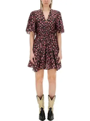 Isabel Marant Étoile ISABEL MARANT Lienne Geometric Print V-Neck Dress Multicolor