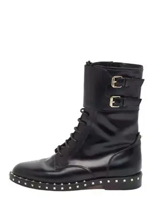 Valentino Garavani Rockstud Leather Combat Boots - Black