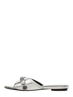 Balenciaga Cagole Metallic Slides - Silver/black