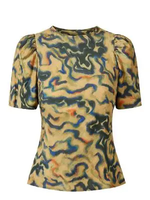 Ulla Johnson Corine Silk Crepe De Chine Puff Sleeve Top - Geode