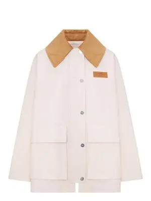GANNI Recycled Polyester Twill Jacket With Corduroy Collar Pink