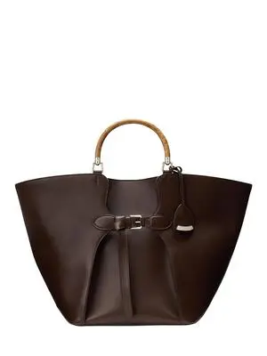 Ralph Lauren Leather Tote Bag With Bamboo Handles - Brown
