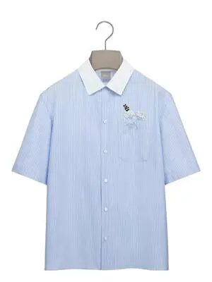 Dior Short-sleeved Shirt With Flower Bee Embroidery - Blue