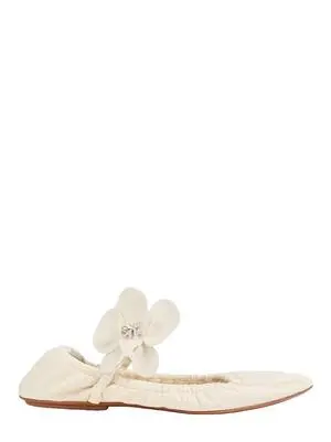Zimmermann Mary Jane Leather Flats With Floral Appliqués - Ecru