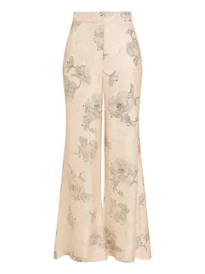 Zimmermann Floral Print Silk Twill High Rise Flared Pants - Cream