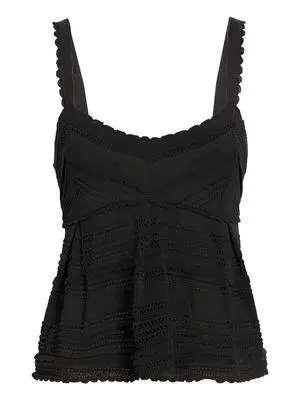 Zimmermann Pleated Pointelle-knit Paper-blend Tank - Black