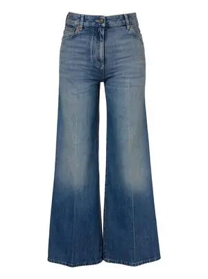 Valentino Garavani Vgold Wide-leg Faded Jeans - Blue
