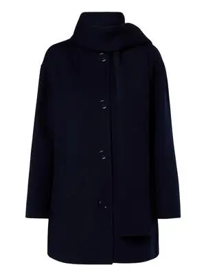 Max Mara Wool Coat With Detachable Scarf - Blue