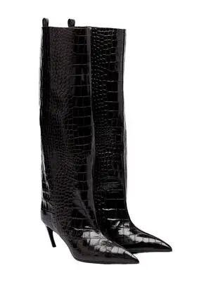 Attico Lea Croc-effect Leather Knee-high Boots - Brown