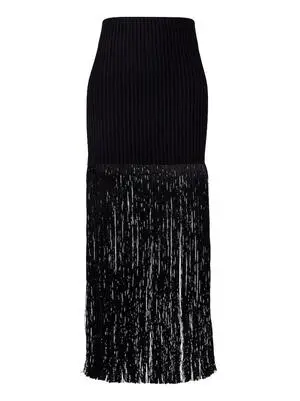 Alaïa Fringed Ribbed-knit Maxi Skirt - Black