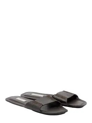 TOTEME Leather Square Toe Slides - Brown