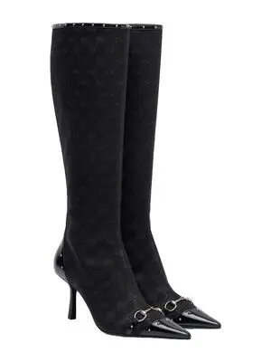 Gucci Savoy Horsebit Gg Canvas Knee-high Boots - Black