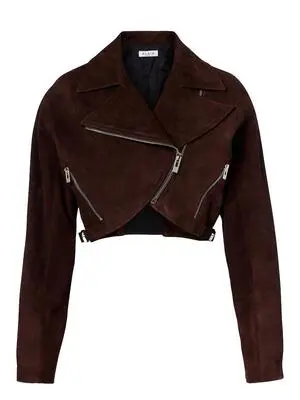 Alaïa Cropped Suede Biker Jacket - Brown