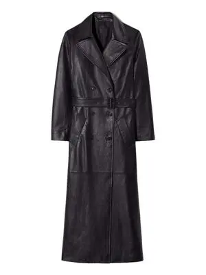 NILI LOTAN Arsene Leather Trench Coat - Black