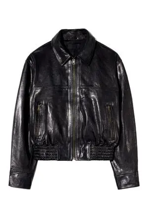 NILI LOTAN Aime Leather Bomber Jacket - Black