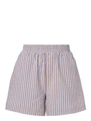 Varley Darina Seersucker Striped Cotton Shorts - Blue