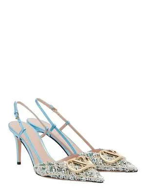 Valentino Garavani Vlogo Signature Sequined Slingback Pumps - Blue