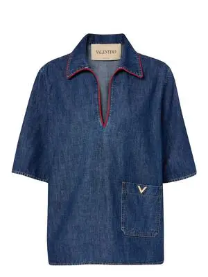 Valentino Garavani V-neck Denim Top - Blue