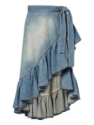 Alaïa Ruffled Denim Wrap Skirt - Blue