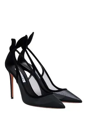 AQUAZZURA Suede-trimmed Mesh Bow Detailing Pumps - Black