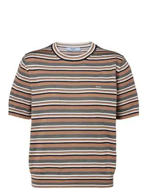 Prada Striped Cotton And Silk T-shirt - Brown