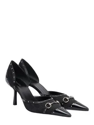 Gucci Savoy Horsebit Gg Canvas Pumps - Black