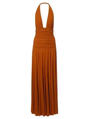 Staud Alessandra Halterneck Mesh Maxi Dress - Orange