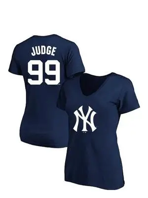 Profile New York Yankees Aaron Judge Name & Number V-neck T-shirt - Navy