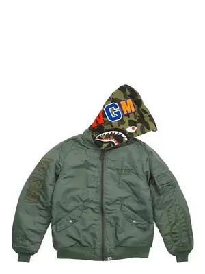 A BATHING APE Military Rock Star 1st Camo Convertible Shark Ma1 Bomber Jacket - Green/olive