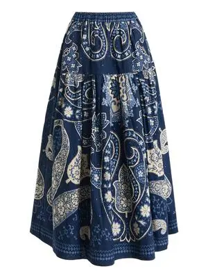 Sea Emelina Printed Linen-cotton Midi Skirt - Navy