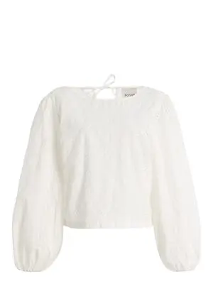 Posse Harriet Broderie Anglaise Cotton Puff Sleeve Top - White